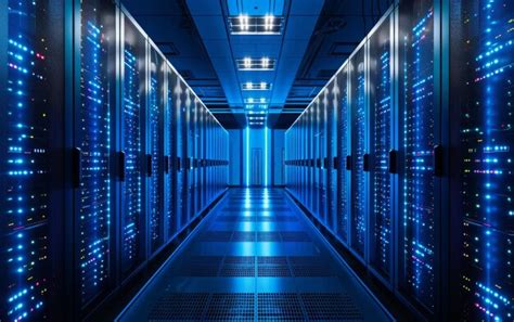 The Symmetrical View Of A Data Center With Illuminated Server Racks Premium Ai Generated Image