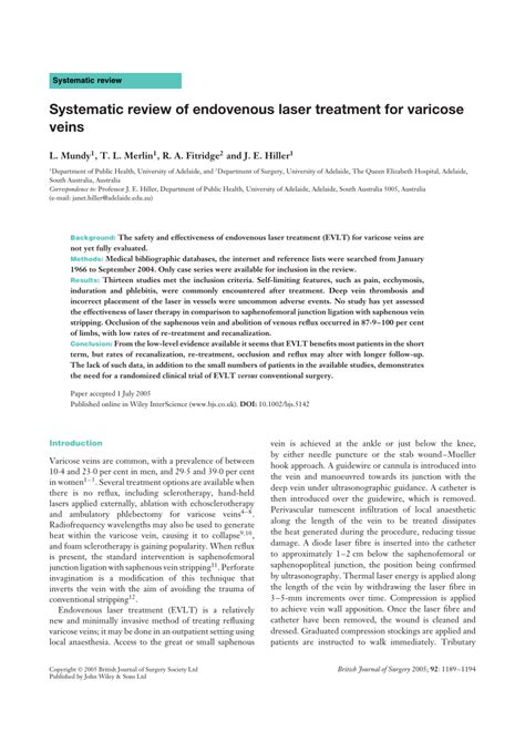 Pdf Systematic Review Of Endovenous Laser Treatment For Varicose Veins