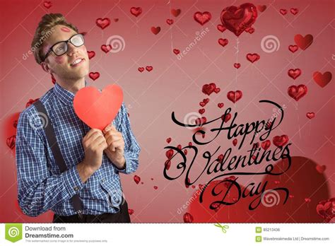 Samengesteld Beeld Van De Valentijnskaartentekst En Mens Die Een Rood