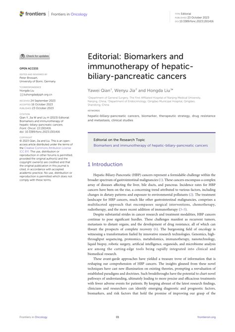 Pdf Editorial Biomarkers And Immunotherapy Of Hepatic Biliary Pancreatic Cancers