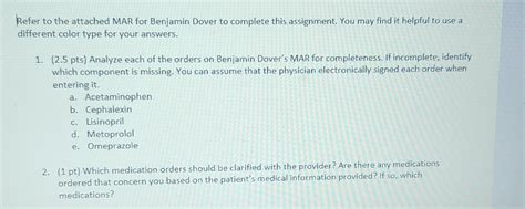 Solved Refer To The Attached Mar For Benjamin Dover To Chegg