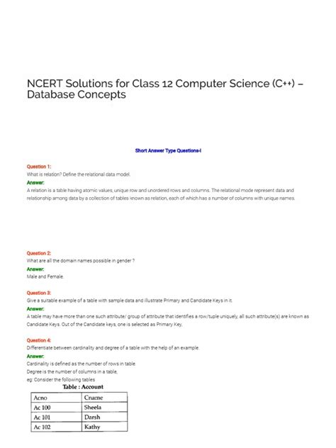 ncert solutions for class 12 computer science chapter 11 database