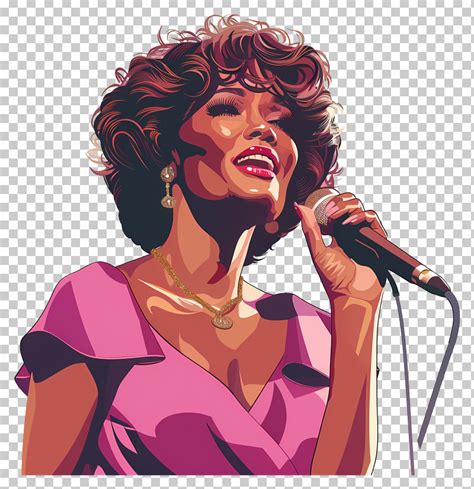 Whitney Houston Illustration Of Singing Performer With Microphone Png