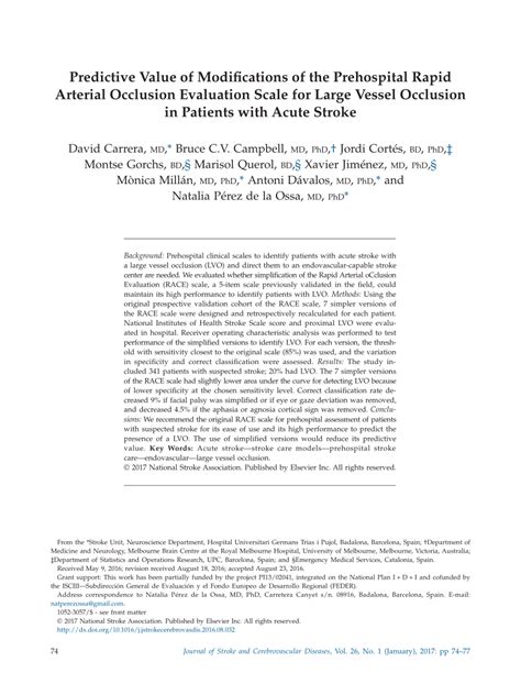 Pdf Predictive Value Of Modifications Of The Prehospital Rapid Arterial Occlusion Evaluation