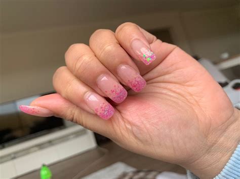 Pink Glitter Tips Nails Pink Glitter Glitter