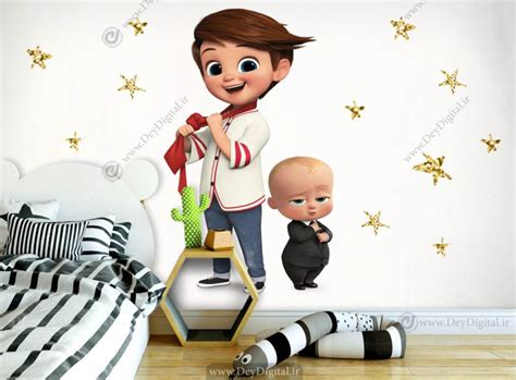 قیمت پوستر دیواری پسرانه طرح بچه رئیس با زمینه ستاره ای چاپ دی تولید کننده کاغذ دیواری سه بعدی