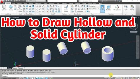 Cylinder Design In Autocad Hindi How To Draw Hollow And Solid Cylinder In Autocad Drawing