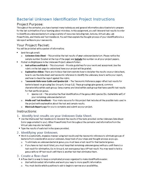 Bacterial Unknown Identification Project Lab Report Guidelines And