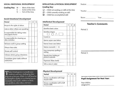 Report Card Template For Kindergarten
