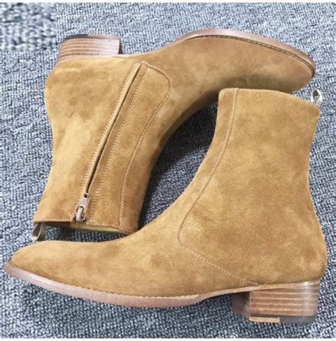 Men Tan Color Suede Ankle Boots Side Zipper Boots Rebelsmarket