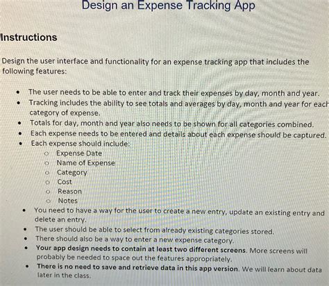 design an expense tracking app istructions esign the