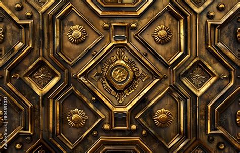 Seamless Texture Of Gold Carved Wood With Geometric Pattern High Resolution High Detail