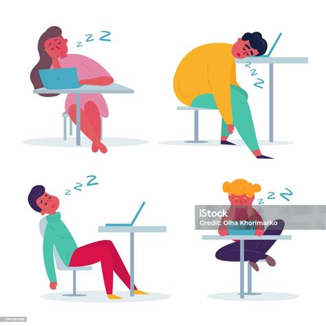 사무실에서 자 고 피곤한 직원 감정에 대한 스톡 벡터 아트 및 기타 이미지 감정 개념 게으름 Istock