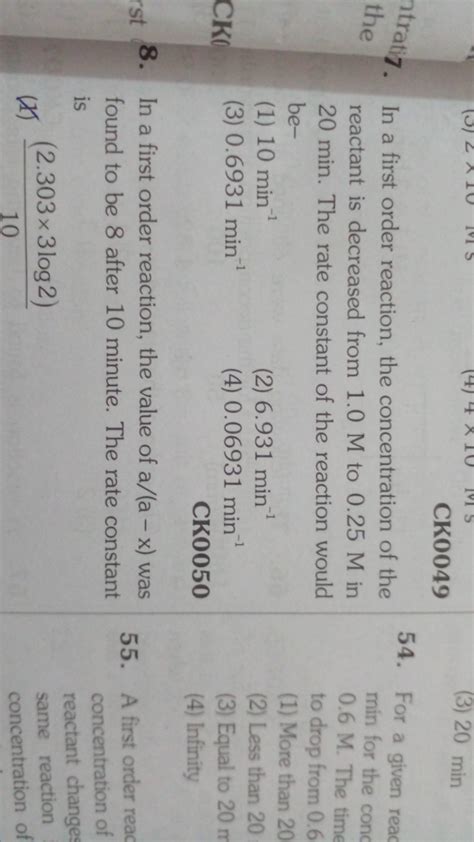 Ck0049in A First Order Reaction The Concentration Of The Reactant Is De
