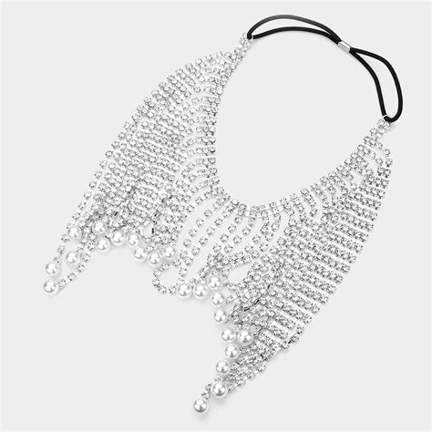 Pearl Accented Rhinestone Pave Fringe Chain Head Chain