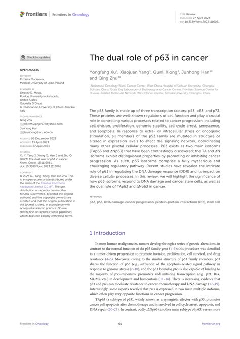 Pdf The Dual Role Of P63 In Cancer