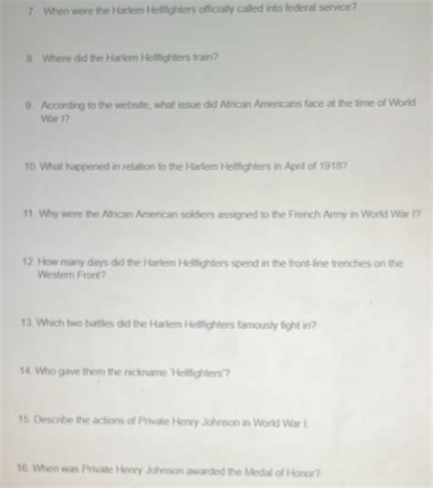 Solved 7 When Were The Harlem Hellifighters Officially Callied Into