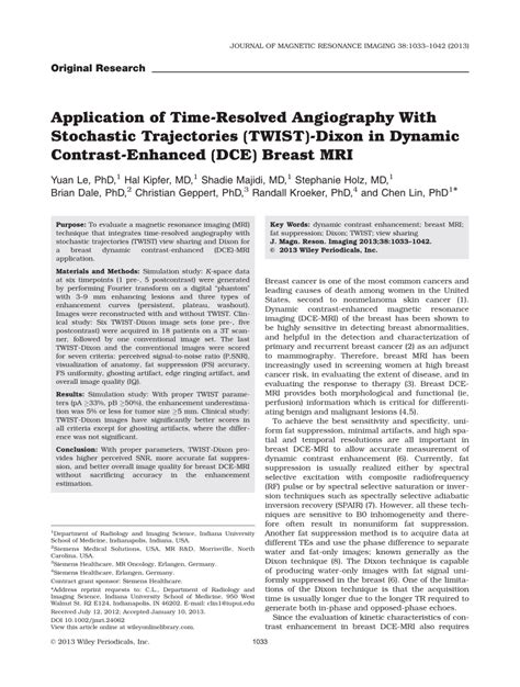 Pdf Application Of Time Resolved Angiography With Stochastic Trajectories Twist Dixon In