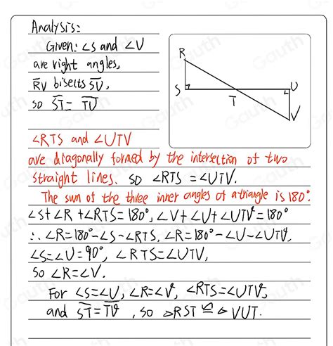 Solved Given S And U Are Right Angles Overline RV Bisects Overline SU Prove RST V