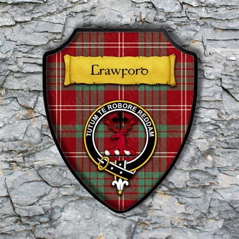 Crawford Shield Plaque With Scottish Clan Coat Of Arms Badge