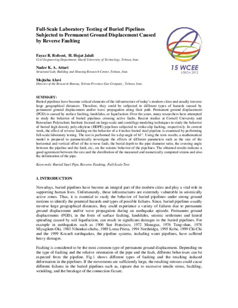 Pdf Full Scale Laboratory Testing Of Buried Pipelines Subjected To Permanent Ground
