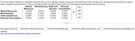 the input output matrix for a simplified economy with
