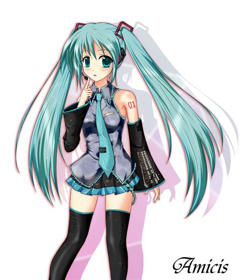 Amicis Hatsune Miku Vocaloid Blush Detached Sleeves Green Eyes