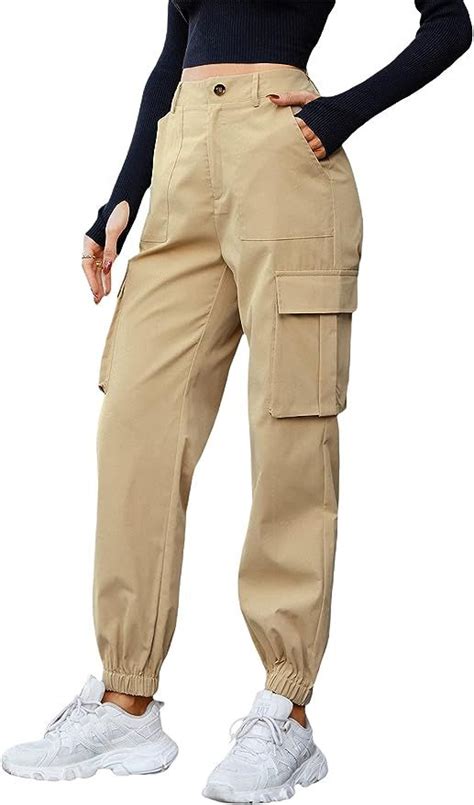 Makemechic Womens Casual High Waisted Hiking Jogger Cargo Pants With
