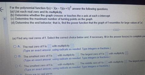 solved for the polynomial function f x 3 x−1 x 5 2 answer