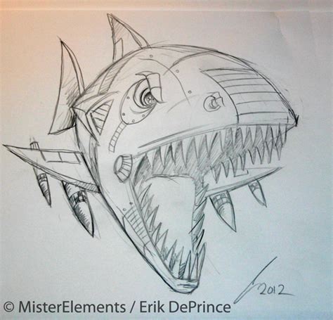 Robot Cyborg Shark Sketch By Erikdeprince On Deviantart