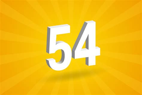 3D 54 Number Font Alphabet White 3D Number 54 With Yellow Background