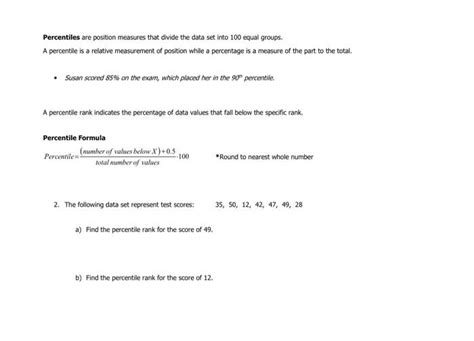 Solved Percentiles Are Position Measures That Divide The Chegg
