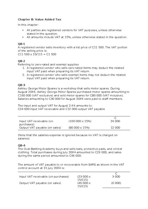 Chapter 8 Vat Practice Material On Vat Provides All Tutorial