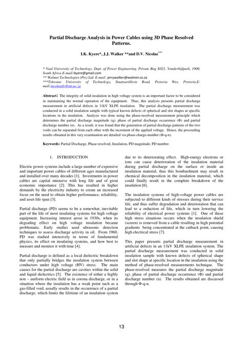 Pdf Partial Discharge Analysis In Power Cables Using 3d Phase