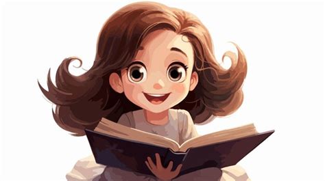 Happy Girl Reading Book Cartoon Vector Illustration Premium Ai