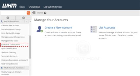 How To Change The CPanel Account Password Using WHM KnownHost