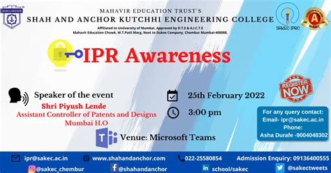 Ipr Awareness Sakec Shah And Anchor Kutchhi Engineering College