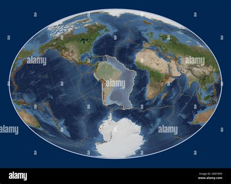 South American Tectonic Plate On The Blue Marble Satellite Map In The Fahey Oblique Projection
