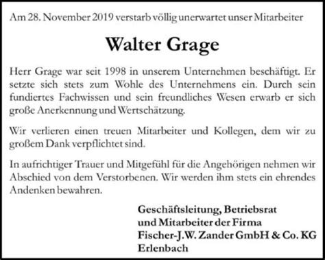 Traueranzeigen Von Walter Grage Trauerundgedenkende