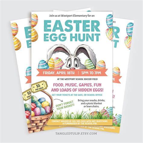 School Easter Egg Hunt Flyer Pta School Fundraiser Event Printable