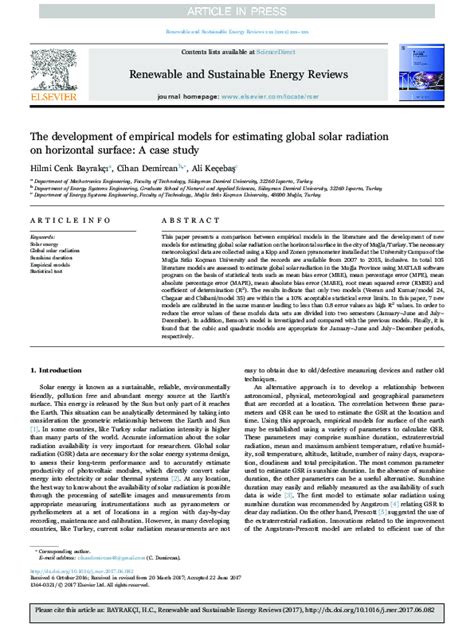 Pdf The Development Of Empirical Models For Estimating Global Solar