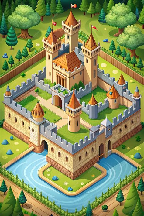 Vector Isometric Medieval Castle Premium Ai Generated Image