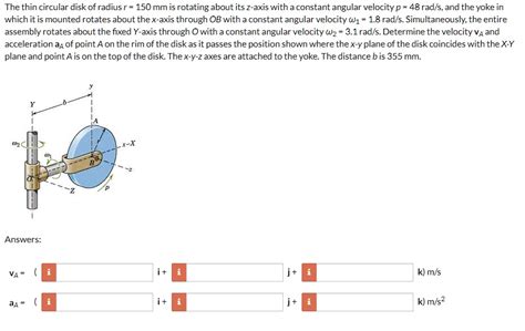 solved the thin circular disk of radius r 150 mm is rotating about