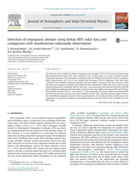 Pdf Detection Of Tropopause Altitude Using Indian Mst Radar Data And