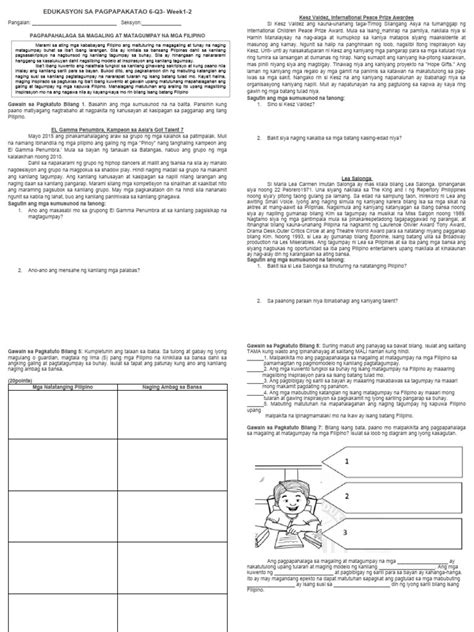 Quarter 3 Week 1 2 Esp6 Module Worksheet 2021 2022 Pdf