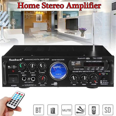 V W Bluetooth Power Stereo Amplifier VU Meter FM CH USB SD Karaoke Home Amplifiers
