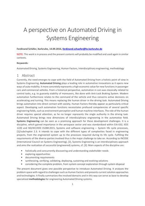 pdf a perspective on automated driving in systems engineering