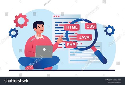 Programming Languages Concept Man Laptop Writes Stock Vector Royalty