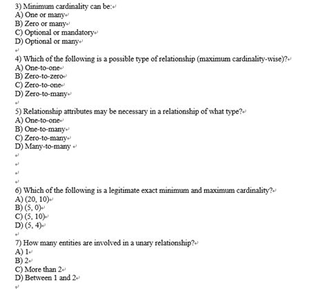 Solved 3 Minimum Cardinality Can Be A One Or Many B Zero Chegg