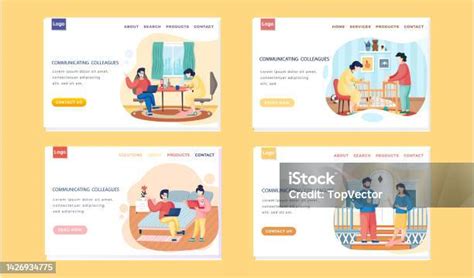 통신 동료 방문 페이지 템플릿 사람들이 직장과 집에서 상호 작용하는 캐릭터 요법에 대한 스톡 벡터 아트 및 기타 이미지 요법 가정의 방 개념 Istock